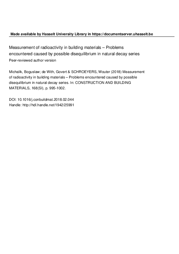 (PDF) Measurement of radioactivity in building materials – Problems ...