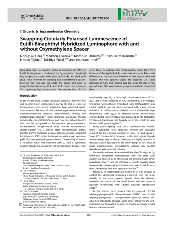 (PDF) Swapping Circularly Polarised Luminescence of Eu(III)-Binaphthyl Hybridized Luminophore ...
