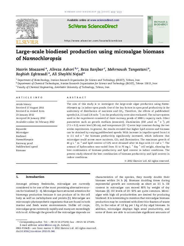 (PDF) Large-scale biodiesel production using microalgae biomass of ...