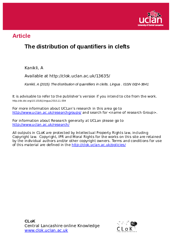 (PDF) The distribution of quantifiers in clefts