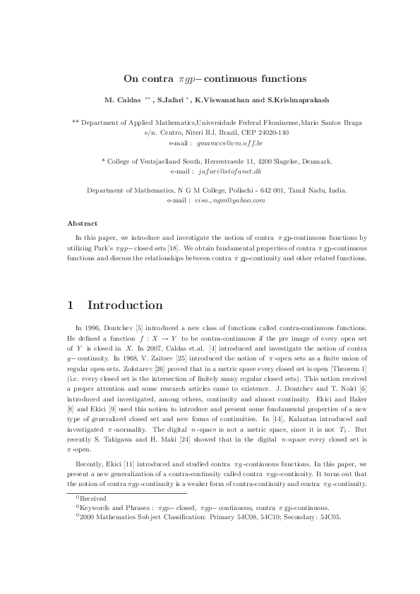 (PDF) On contra πgp−continuous functions