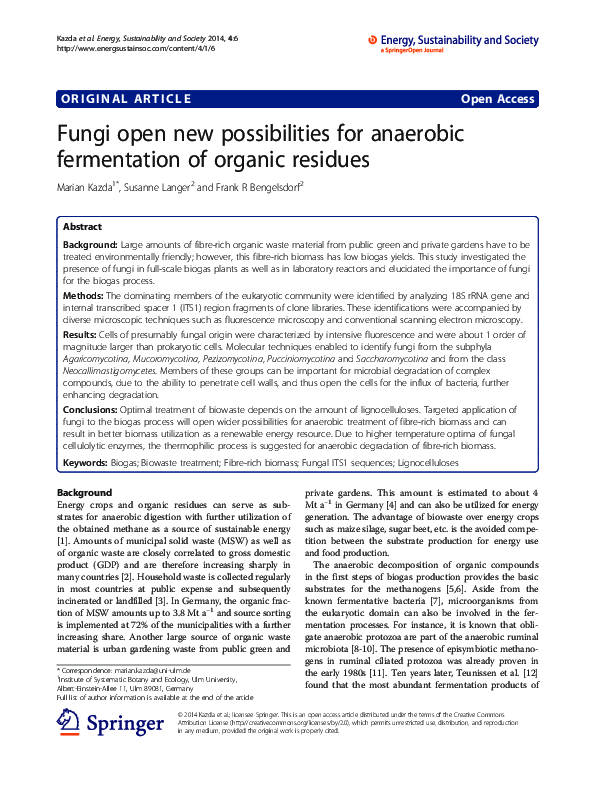 (PDF) Fungi open new possibilities for anaerobic fermentation of organic residues