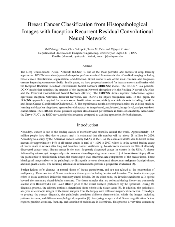 (PDF) Breast Cancer Classification from Histopathological Images with Inception Recurrent ...
