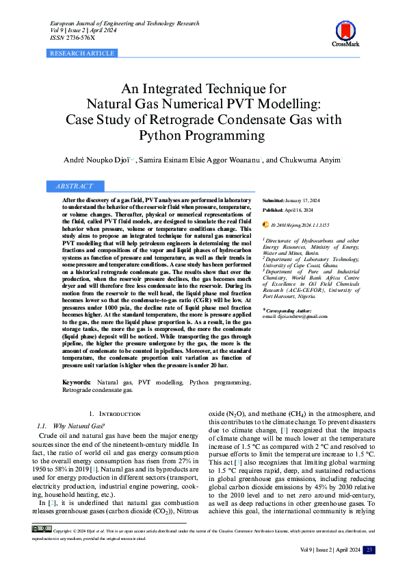 (PDF) An Integrated Technique for Natural Gas Numerical PVT Modelling: Case Study of Retrograde ...