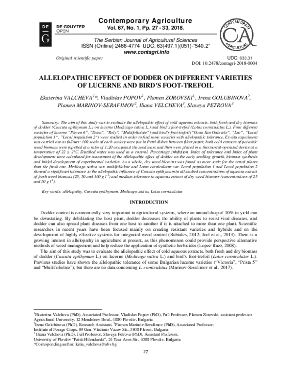 (PDF) Allelopathic Effect of Dodder on Different Varieties of Lucerne ...