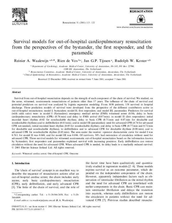 (PDF) Survival models for out-of-hospital cardiopulmonary resuscitation ...