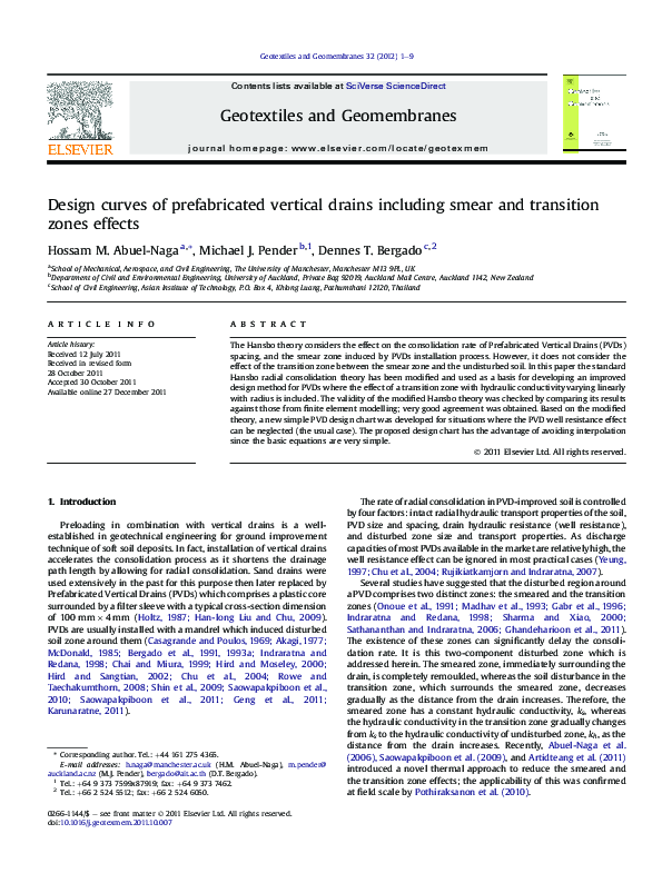 (PDF) Design curves of prefabricated vertical drains including smear ...