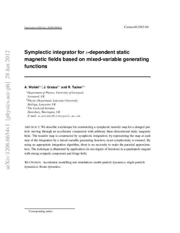 (PDF) Symplectic integrator fors-dependent static magnetic fields based ...