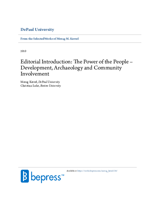 (PDF) Editorial Introduction: The Power of the People – Development, Archaeology and Community ...