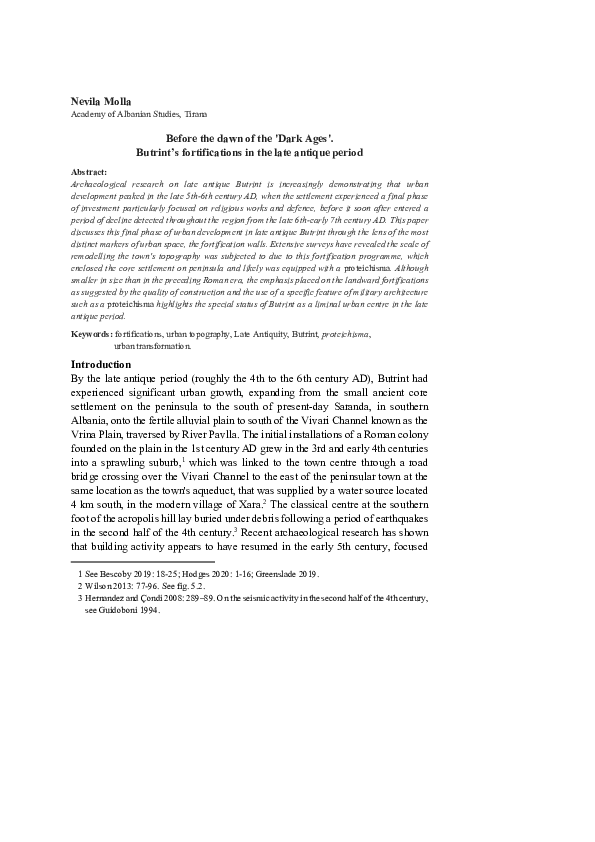 (PDF) Before the dawn of the 'Dark Ages'. Butrint's fortifications in ...