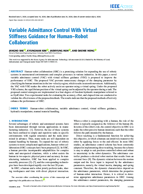 (PDF) Variable Admittance Control With Virtual Stiffness Guidance for ...
