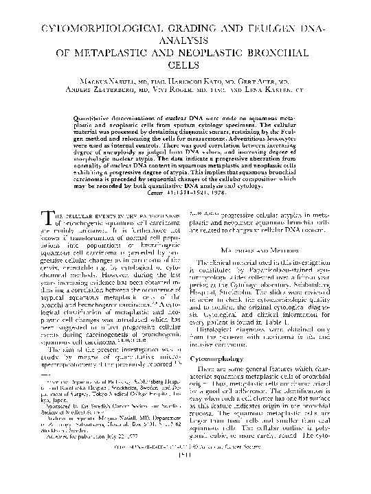 (PDF) Cytomorphological grading and feulgen DNA-analysis of metaplastic ...