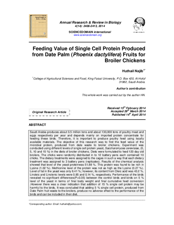 (PDF) Feeding Value of Single Cell Protein Produced from Date Palm ...
