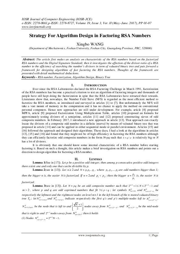 (PDF) Strategy for Algorithm Design in Factoring RSA Numbers