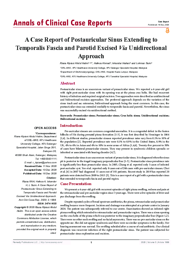 (PDF) A Case Report of Postauricular Sinus Extending to Temporalis ...