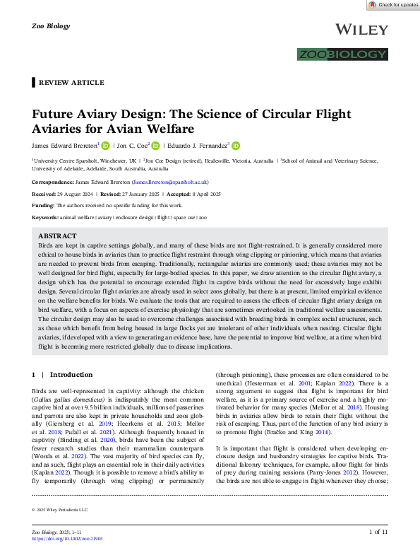 (PDF) Future Aviary Design: The Science of Circular Flight Aviaries for ...