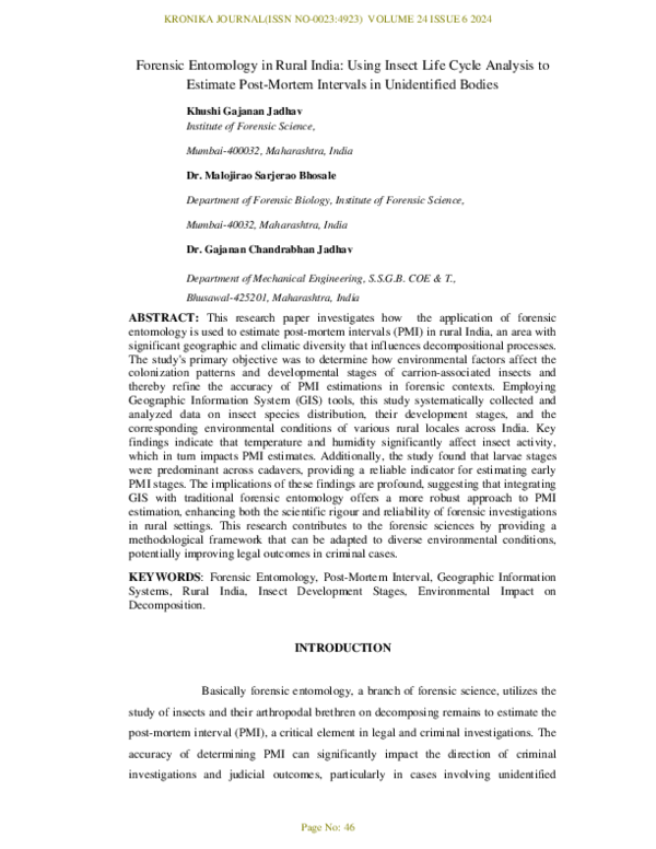 (PDF) Forensic Entomology in Rural India: Using Insect Life Cycle ...