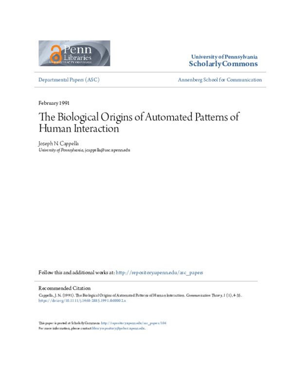 (PDF) The Biological Origins of Automated Patterns of Human Interaction