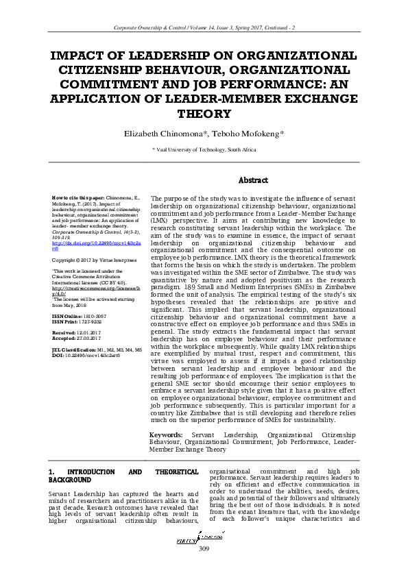(PDF) Impact of leadership on organizational citizenship behaviour ...