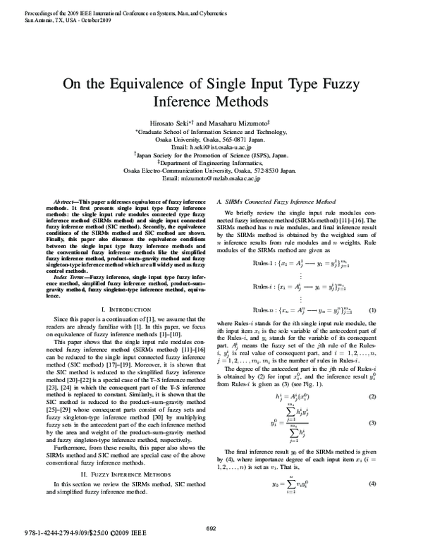 (PDF) On the equivalence of single input type fuzzy inference methods