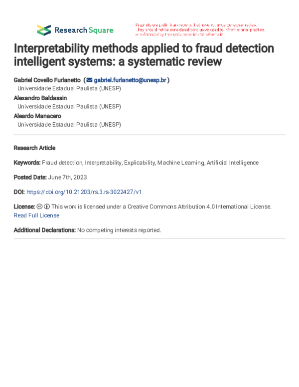 (PDF) Interpretability methods applied to fraud detection intelligent systems: a systematic review