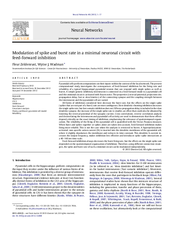 (PDF) Modulation of spike and burst rate in a minimal neuronal circuit ...