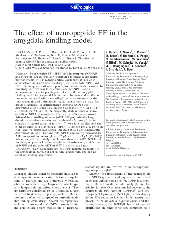 (PDF) The effect of neuropeptide FF in the amygdala kindling model