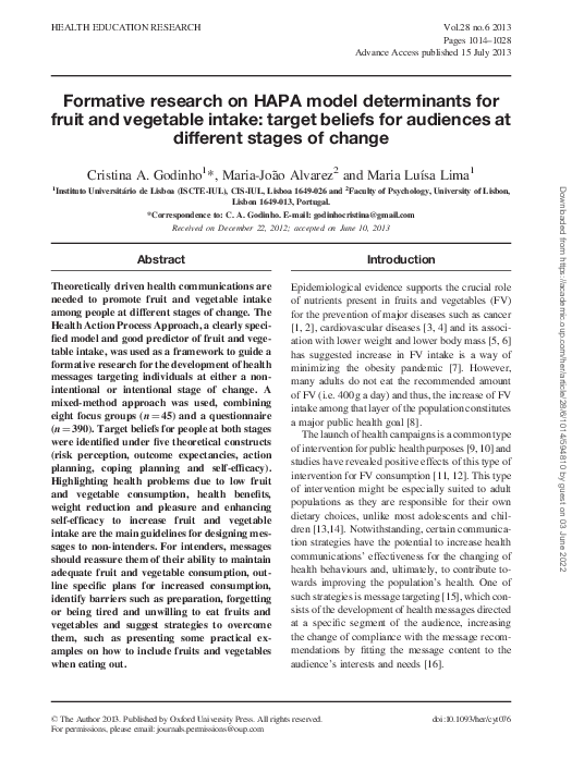 (PDF) Formative research on HAPA model determinants for fruit and ...