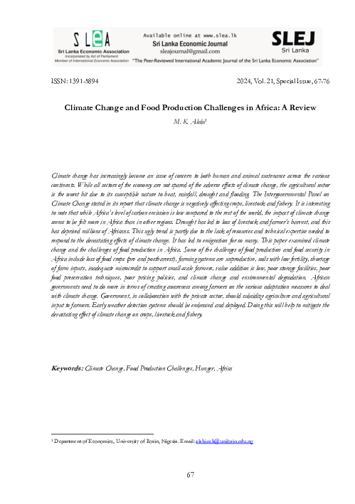 (PDF) Climate Change and Food Production Challenges in Africa: A Review
