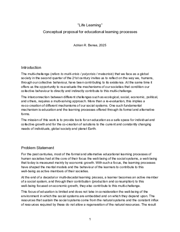 (PDF) Summary of "Life Learning - Conceptual proposal for educational ...