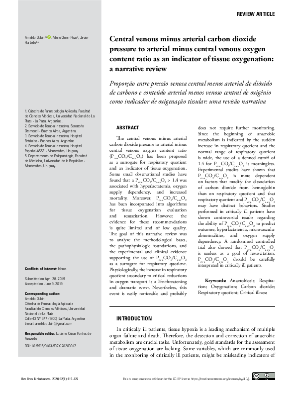 (PDF) Central venous minus arterial carbon dioxide pressure to arterial ...