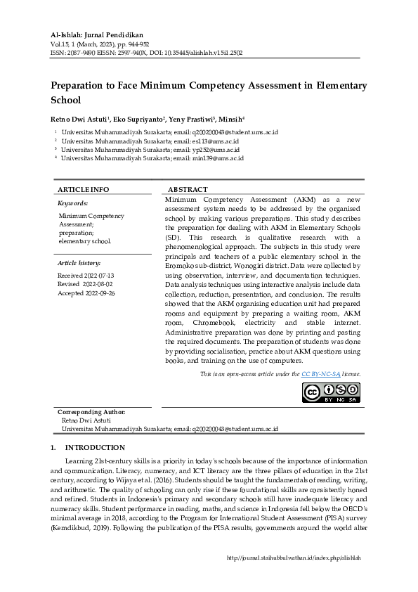 (PDF) Preparation to Face Minimum Competency Assessment in Elementary School