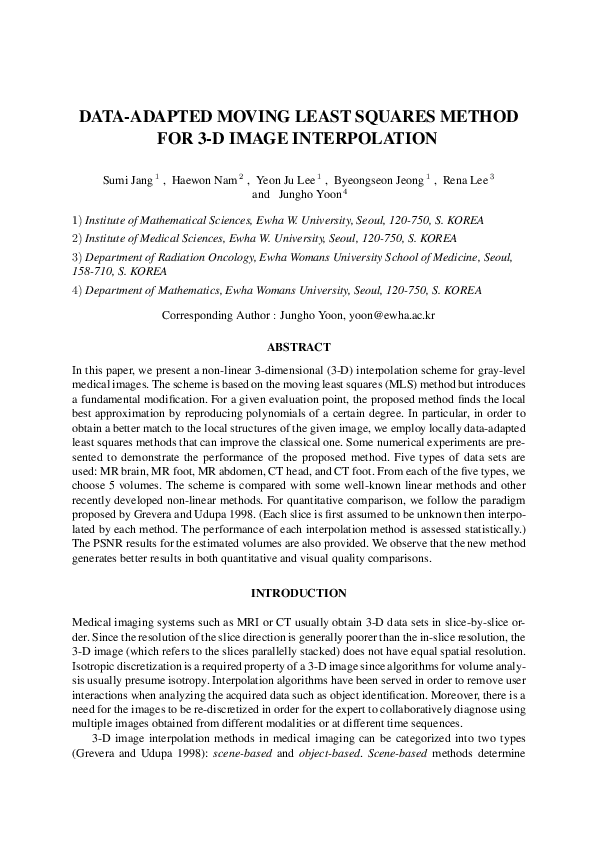 (PDF) Data-adapted moving least squares method for 3-D image interpolation