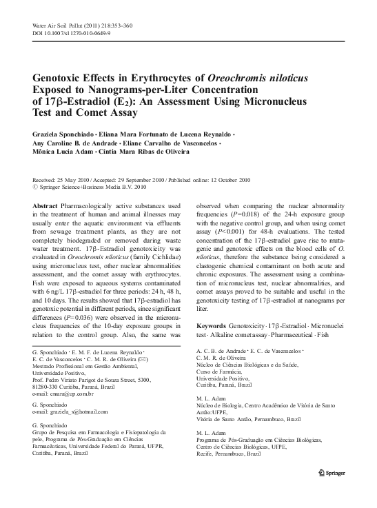 (PDF) Genotoxic Effects in Erythrocytes of Oreochromis niloticus ...