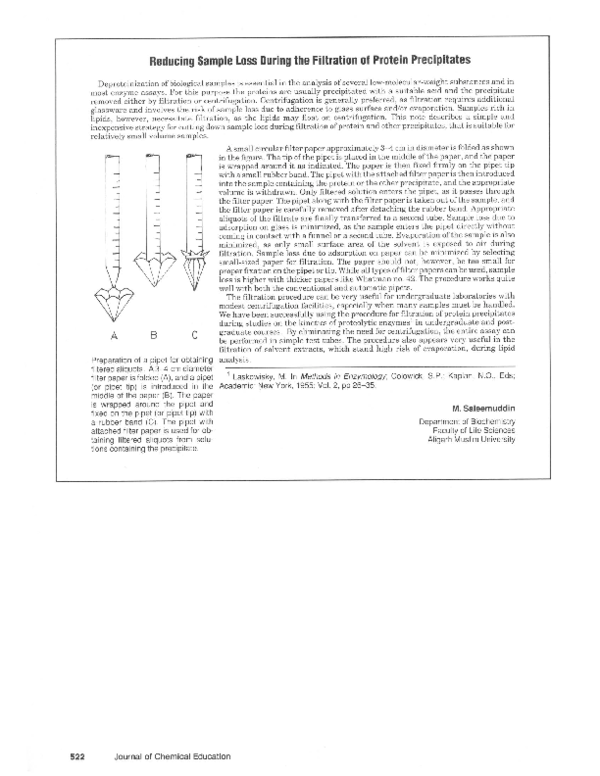 (PDF) Reducing sample loss during the filtration of protein precipitates