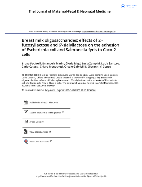 (PDF) Breast milk oligosaccharides: effects of 2'-fucosyllactose and 6'-sialyllactose on the ...