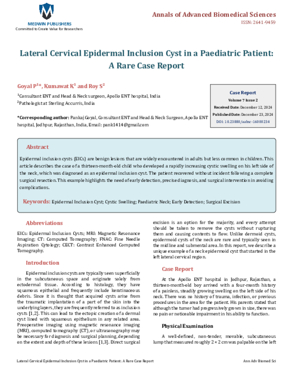 (PDF) Lateral Cervical Epidermal Inclusion Cyst in a Paediatric Patient ...