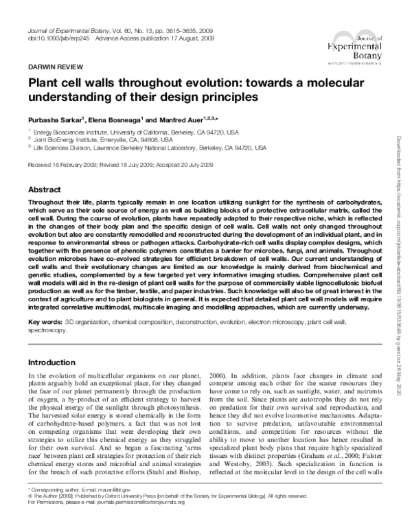 (PDF) Plant cell walls throughout evolution: towards a molecular ...