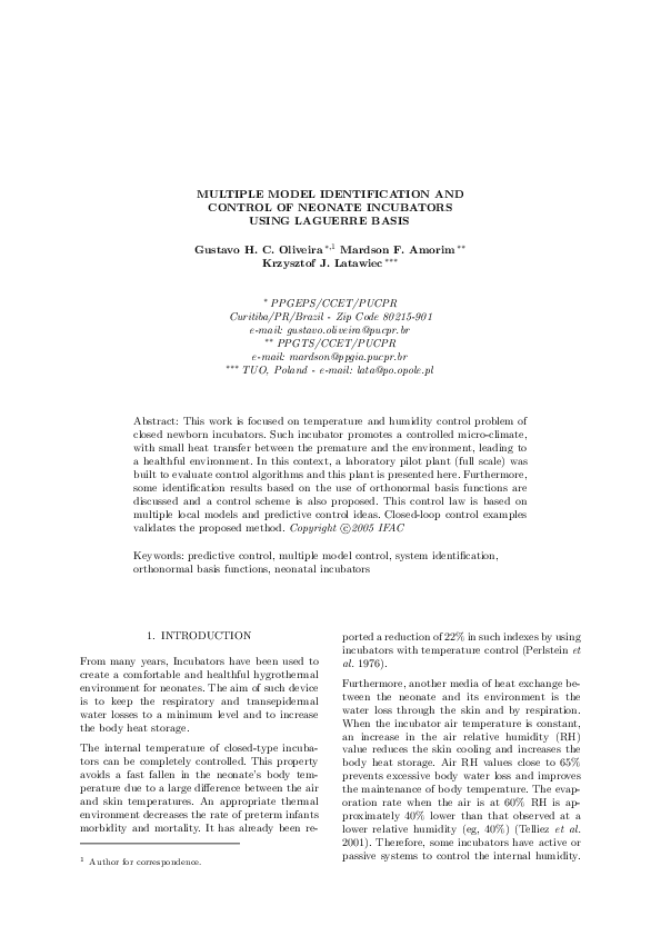 (PDF) Multiple Model Identification and Control of Neonate Incubators Using Laguerre Basis