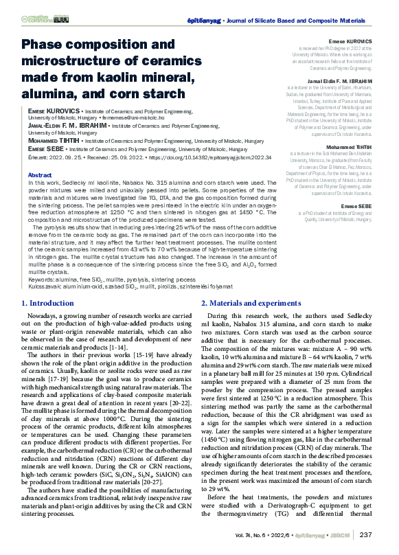 (PDF) Phase composition and microstructure of ceramics made from kaolin mineral, alumina, and ...