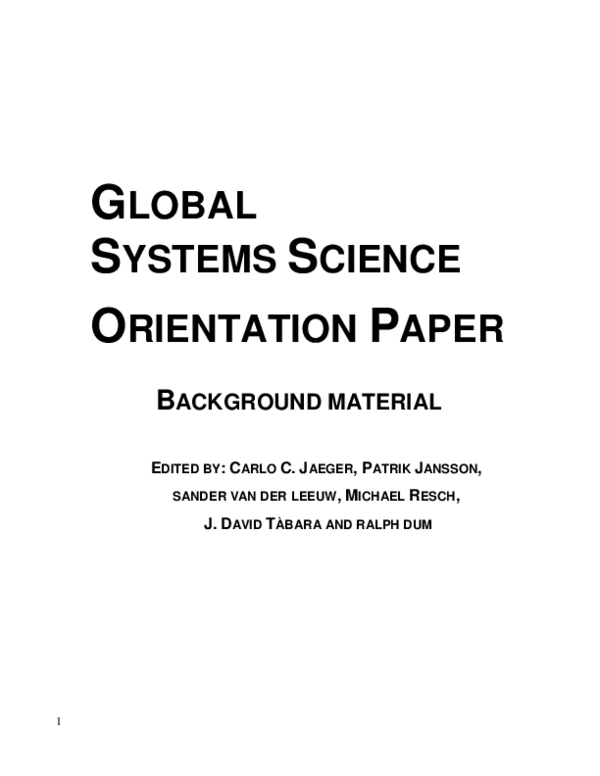 (PDF) Global Systems Science orientation paper-background material