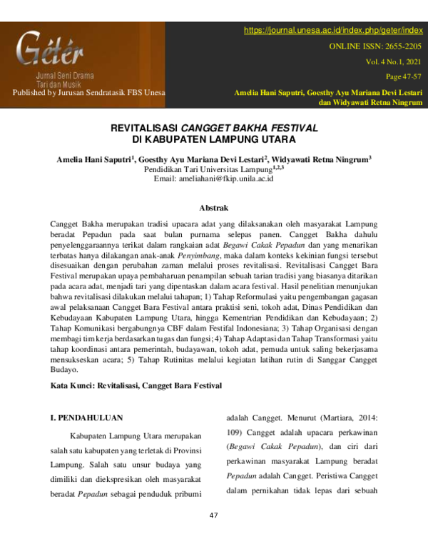 (PDF) Revitalisasi Cangget Bakha Festival Di Kabupaten Lampung Utara