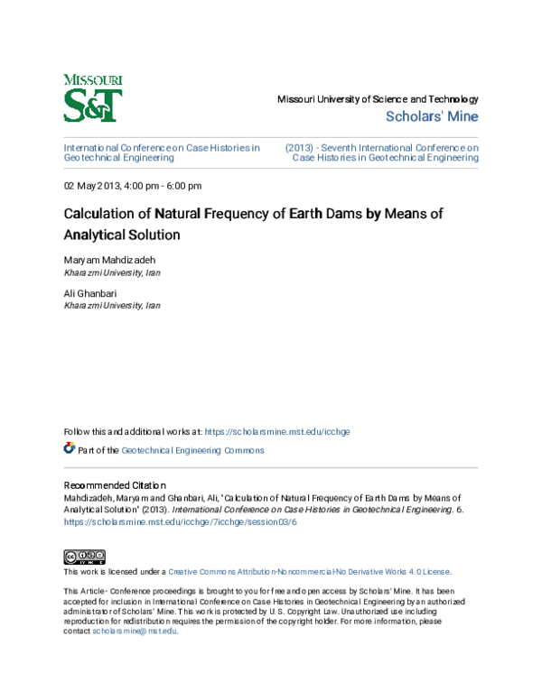 (PDF) Calculation of Natural Frequency of Earth Dams by Means of Analytical Solution
