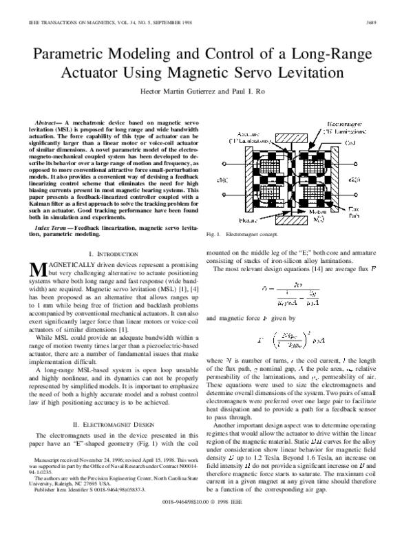 (PDF) Parametric modeling and control of a long-range actuator using magnetic servo levitation