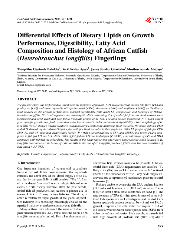 (PDF) Differential Effects of Dietary Lipids on Growth Performance ...