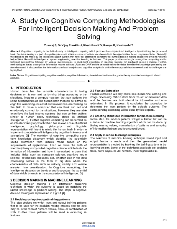 (PDF) A Study On Cognitive Computing Methodologies For Intelligent Decision Making And Problem ...
