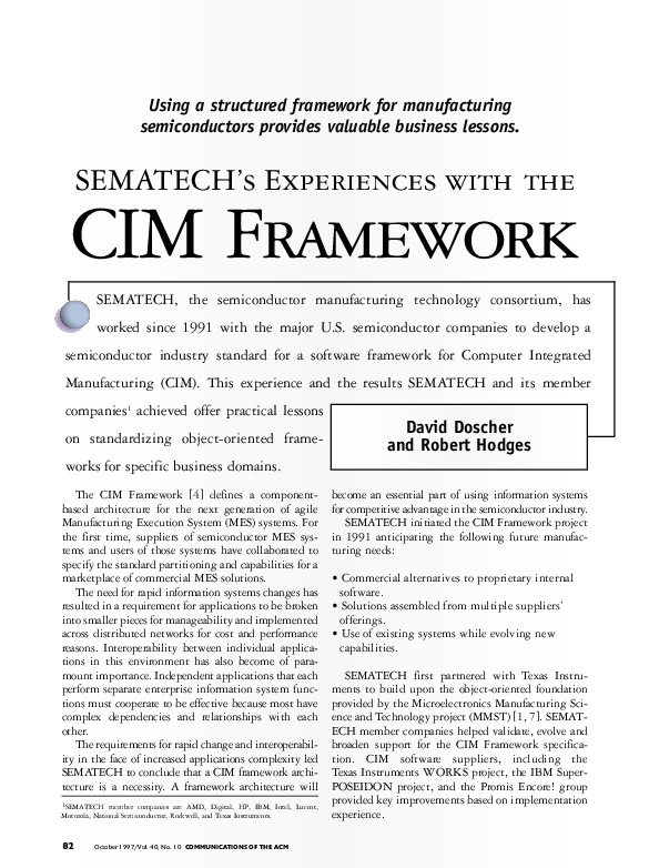 (PDF) SEMATECH's experiences with the CIM framework