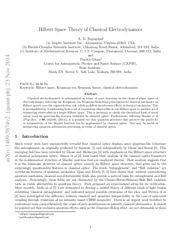 (PDF) Hilbert Space Theory of Classical Electrodynamics