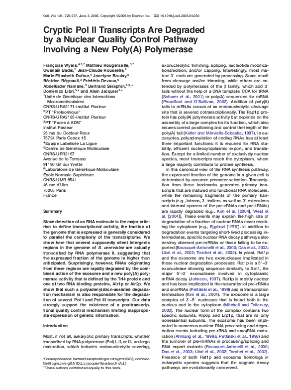 (PDF) Cryptic Pol II Transcripts Are Degraded by a Nuclear Quality Control Pathway Involving a ...