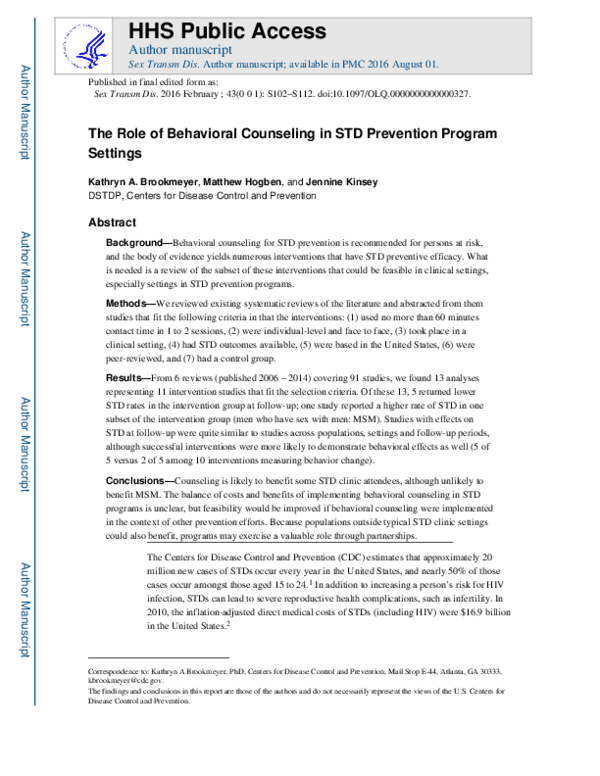 (PDF) The Role of Behavioral Counseling in Sexually Transmitted Disease ...